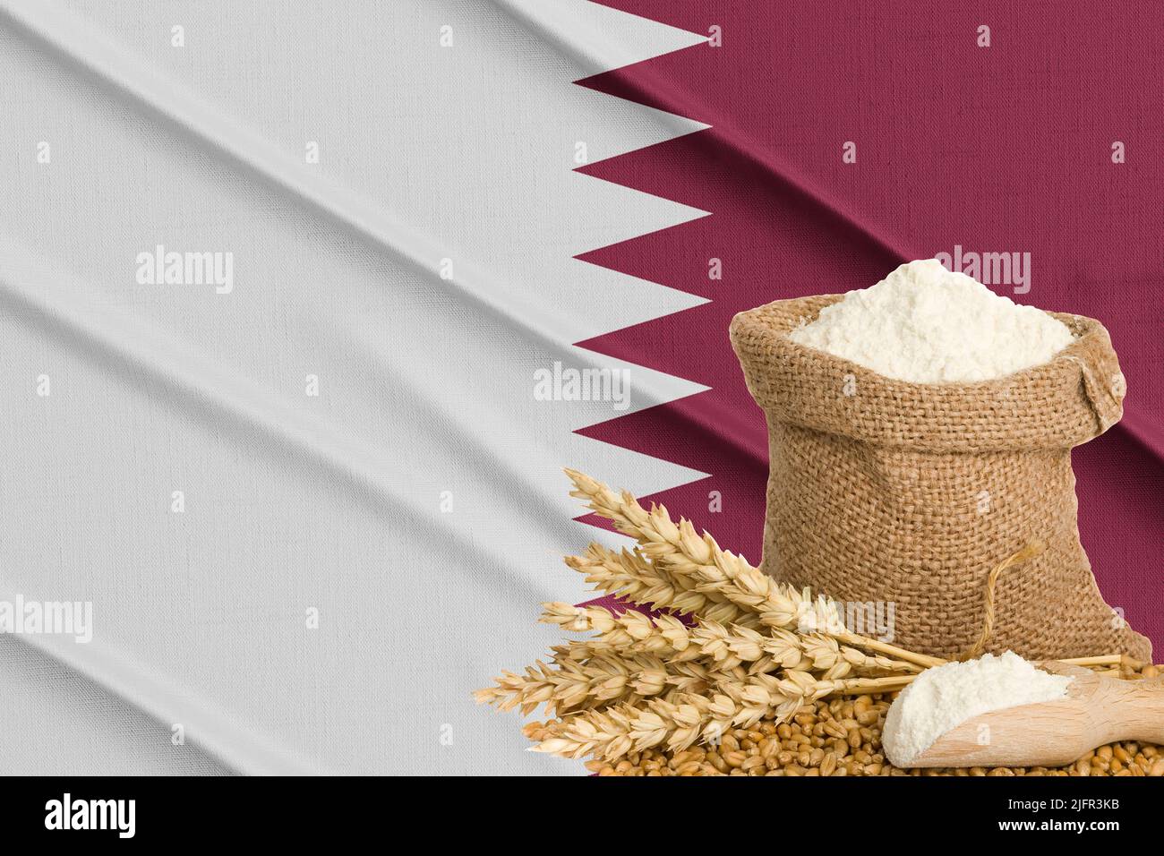 Qatar grain crisis, Concept global hunger crisis, On background Flag ...