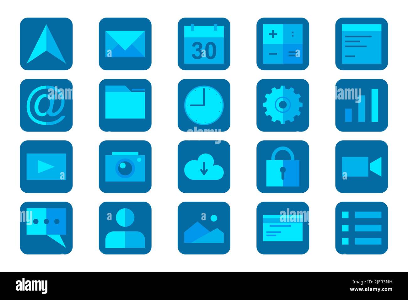 20 application set icon. Modern icon. Blue user interface .Vector ...
