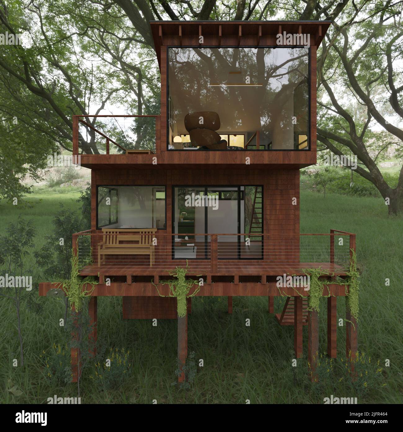 3D illustration eco house on the grass Stock Photo - Alamy