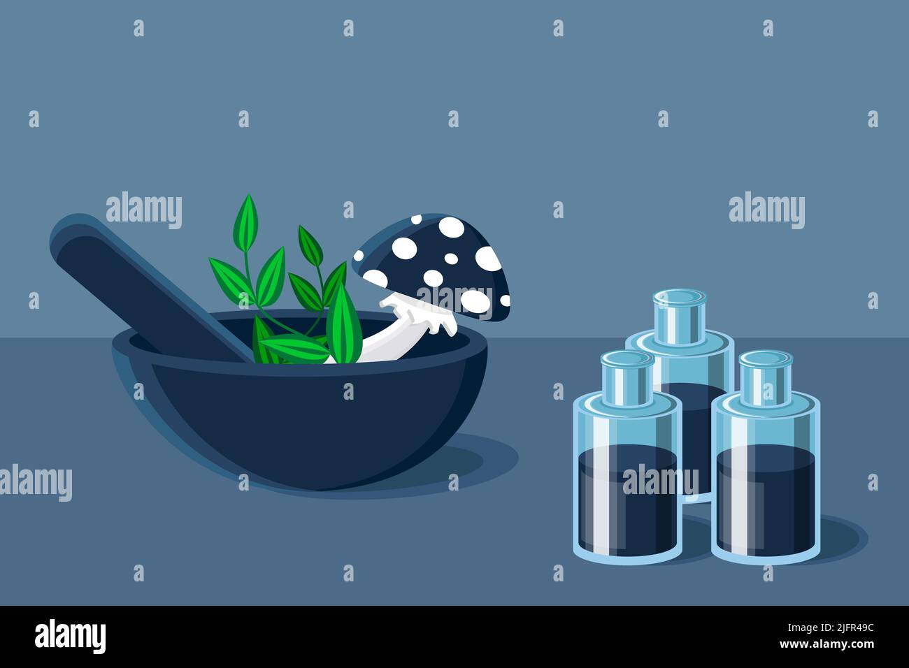 Magic Potion Bottle with Ingredients and Spell book. Vector ...