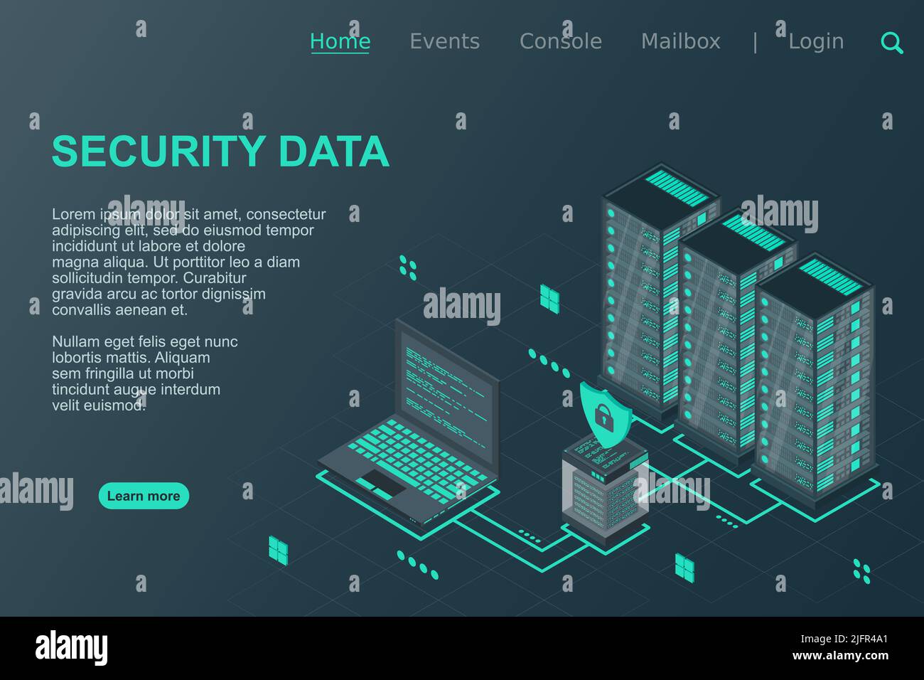Data security isometric illustration. Illustration of a server laptop and firewall. Isometric ...