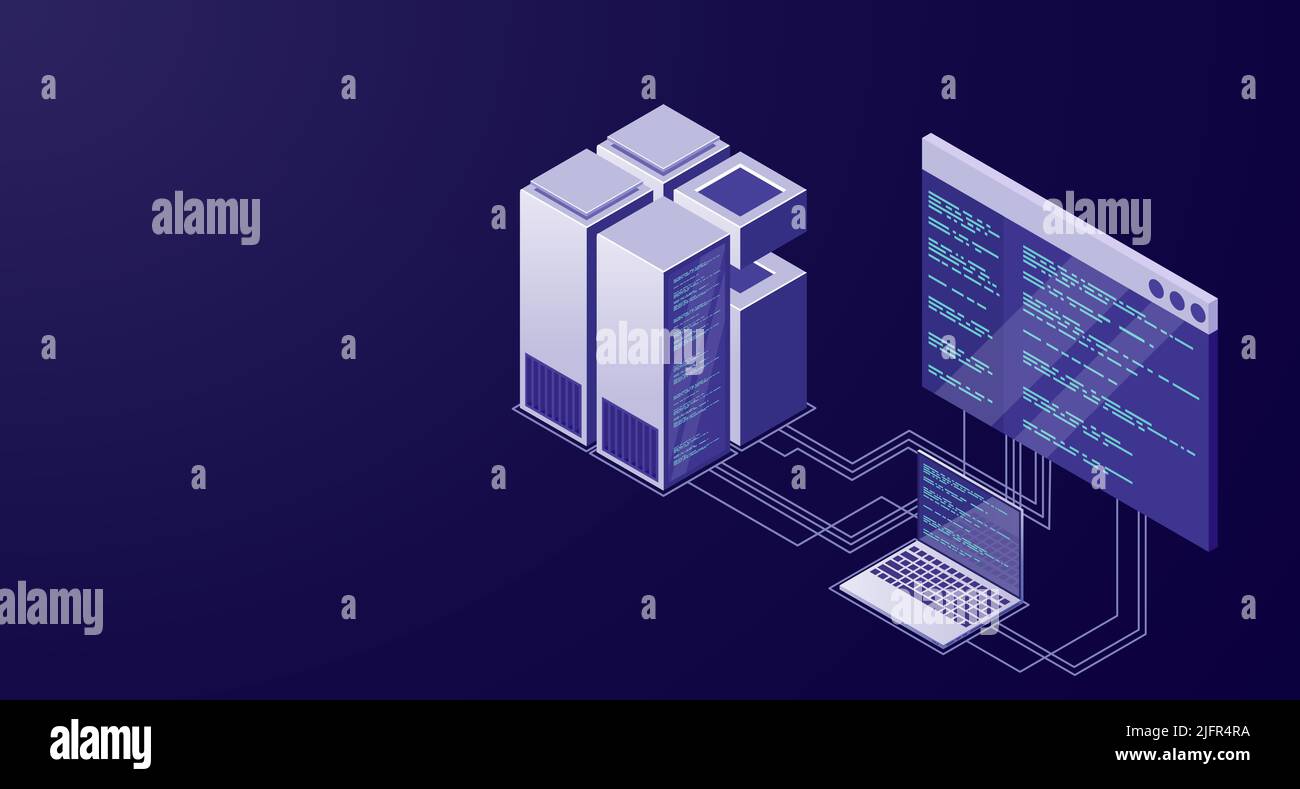 Hosting Server Or Data Center Room Concept Isometric Data Center Isometric Servers Vector