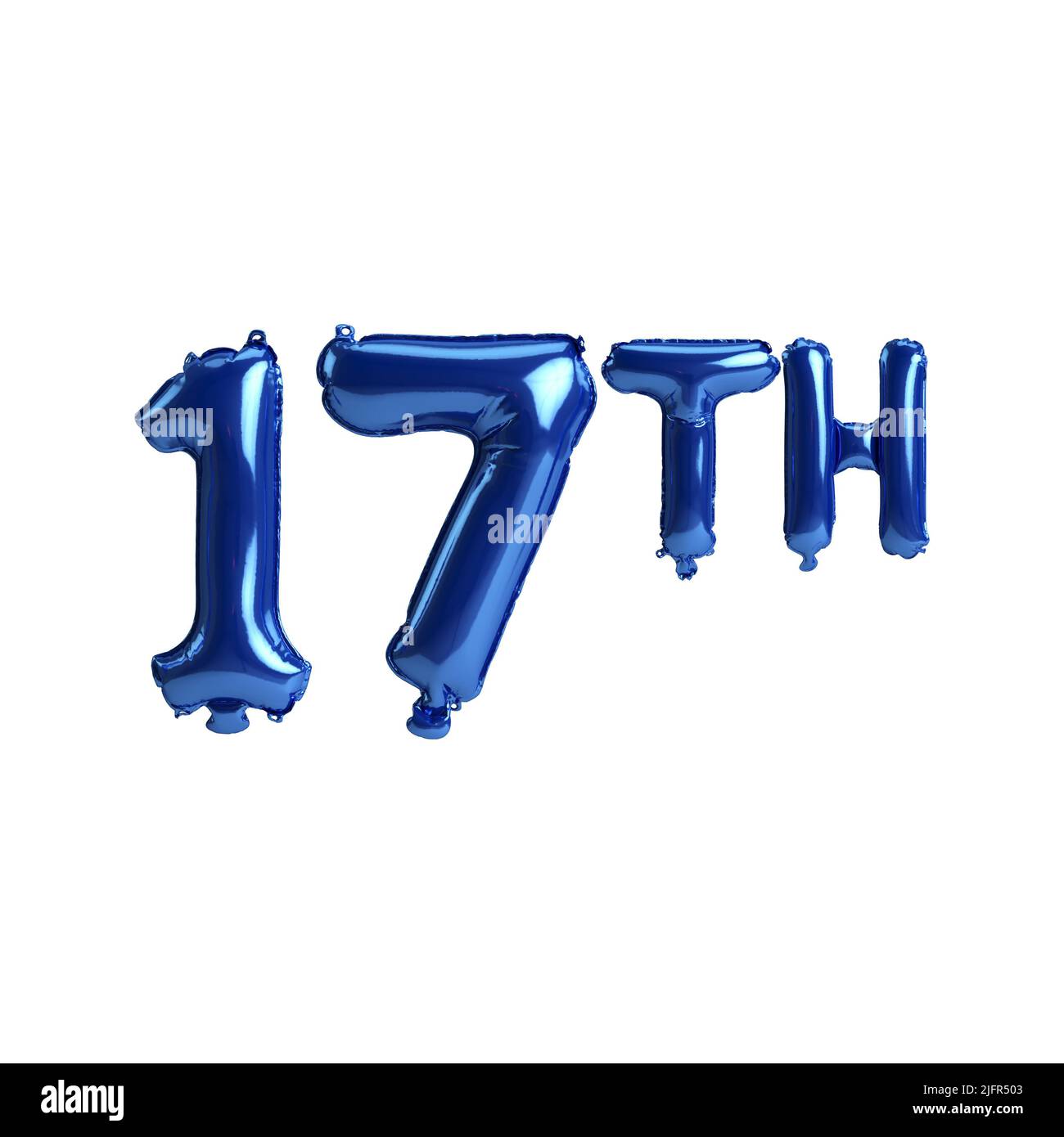 3d illustration of 17th blue balloons isolated on white background ...
