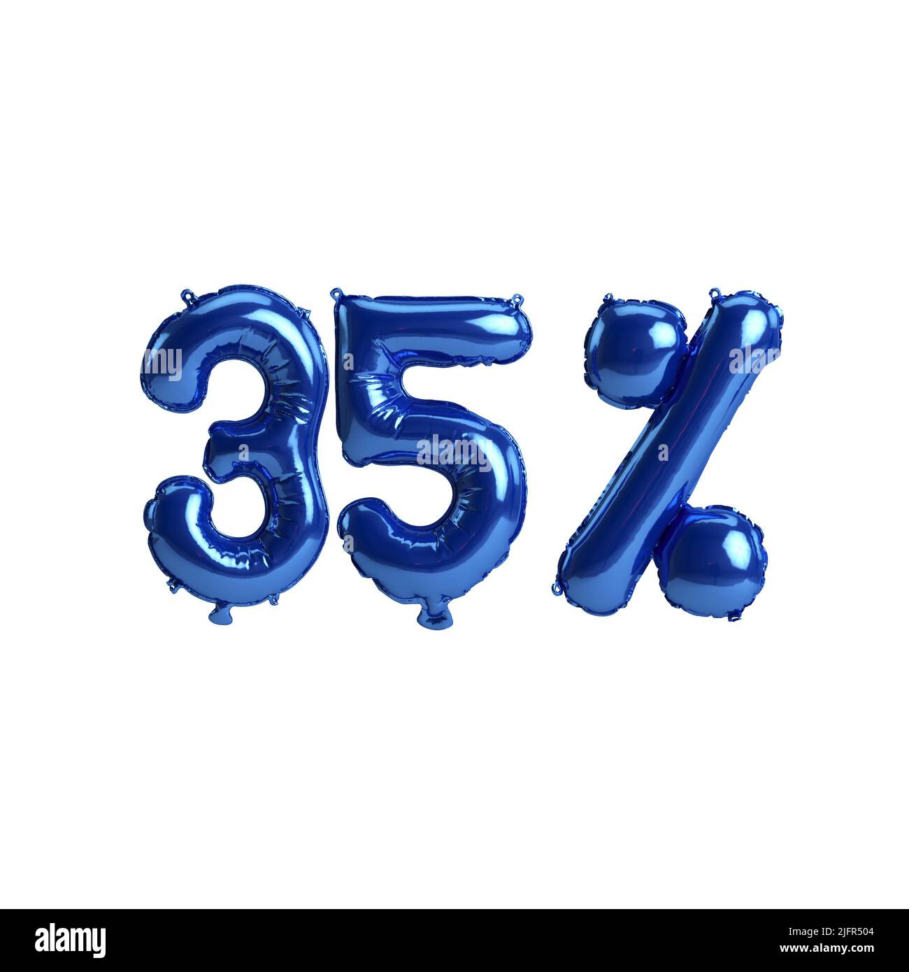 3d illustration of 35 percent blue balloons isolated on white ...