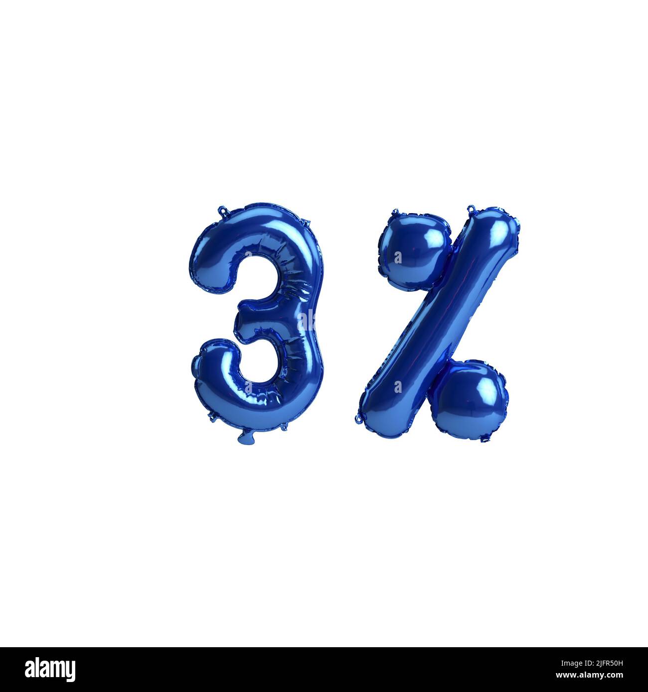 3d illustration of 3 percent blue balloons isolated on white background ...
