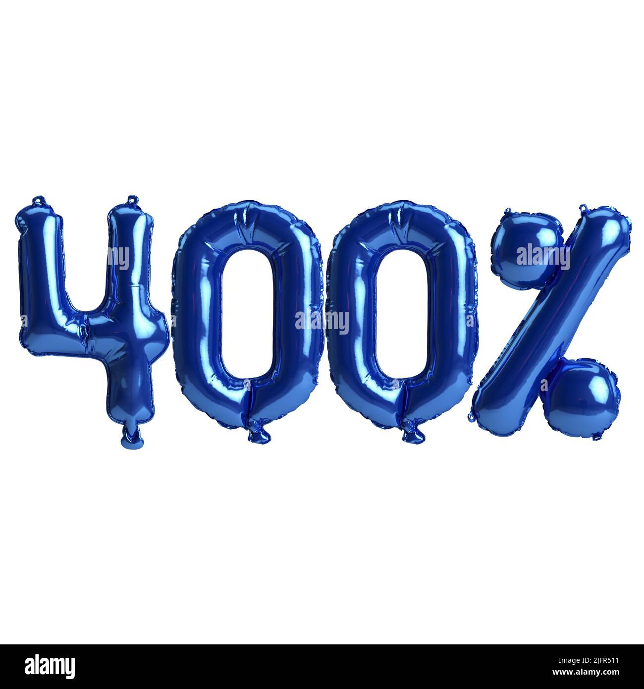3d illustration of 400 percent blue balloons isolated on white ...