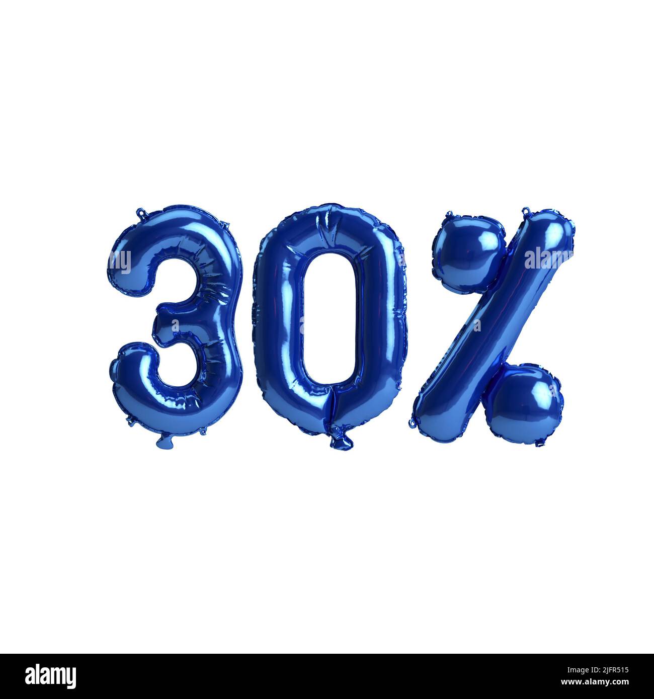 3d illustration of 30 percent blue balloons isolated on white ...