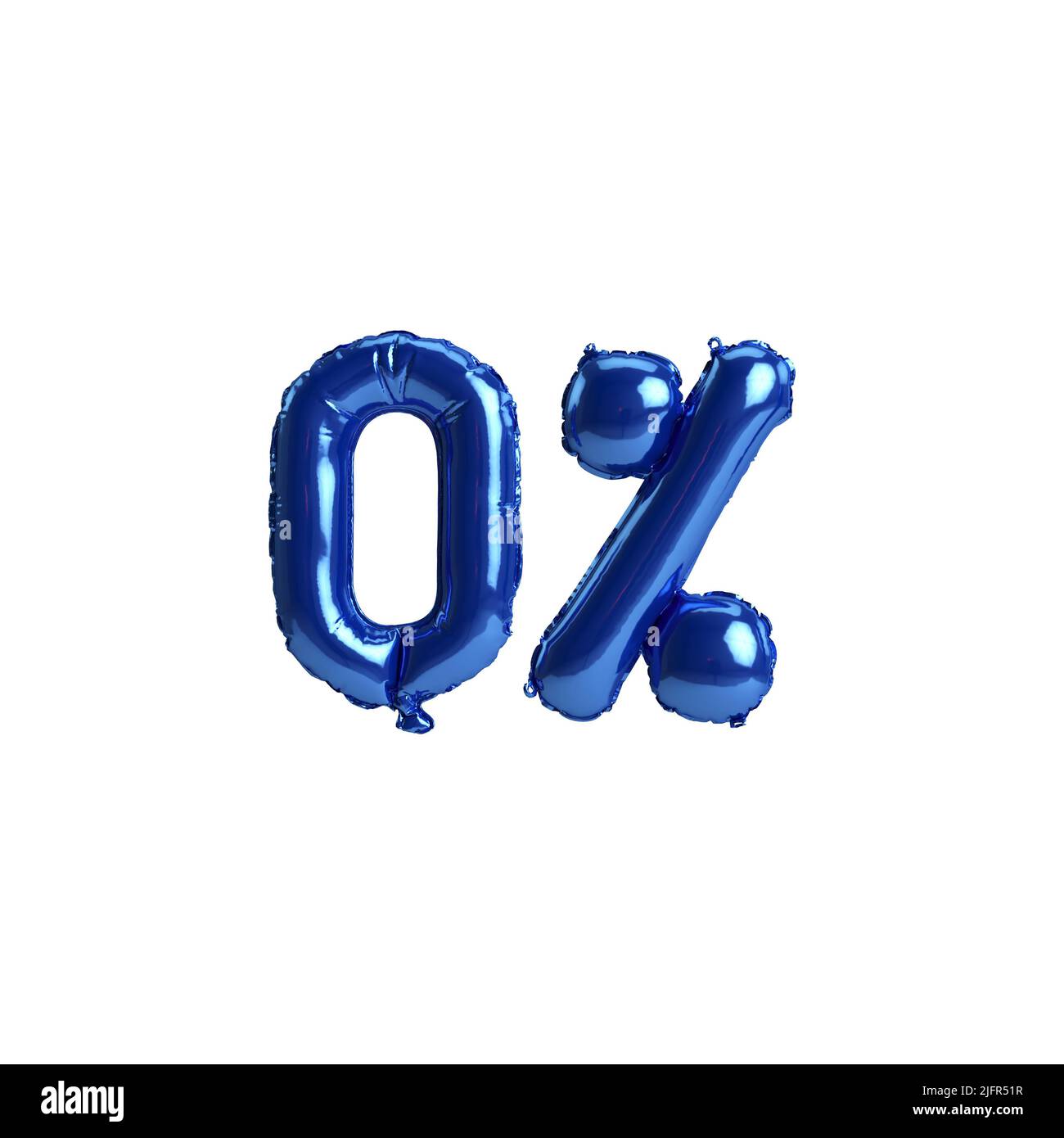 3d illustration of 0 percent blue balloons isolated on white background ...