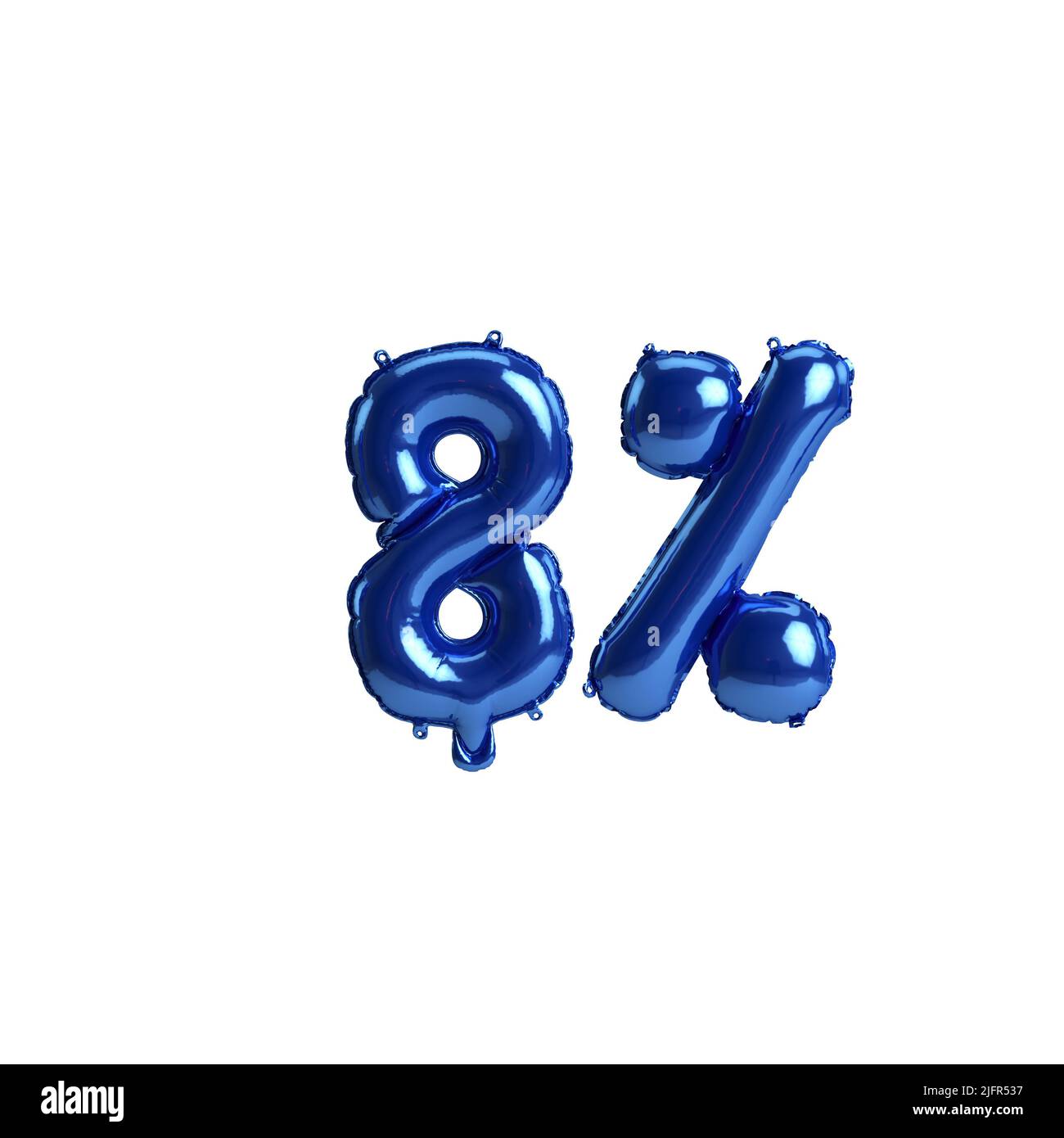 3d illustration of 8 percent blue balloons isolated on white background ...