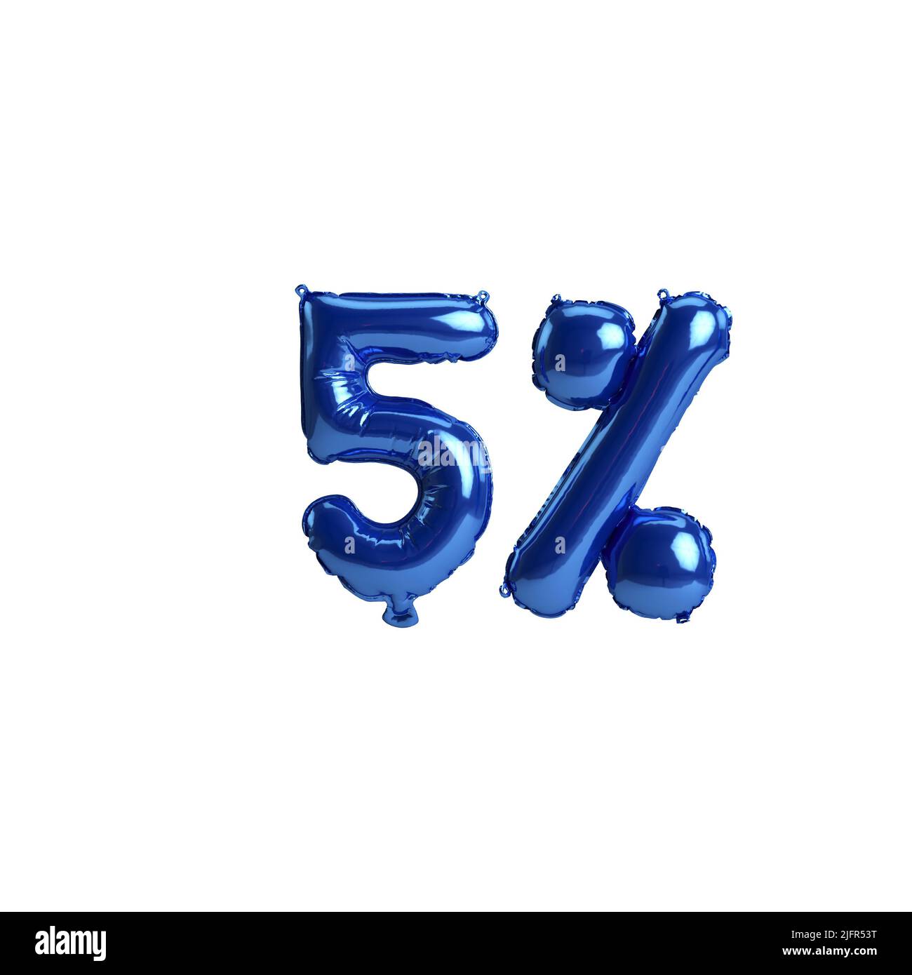 3d illustration of 5 percent blue balloons isolated on white background ...