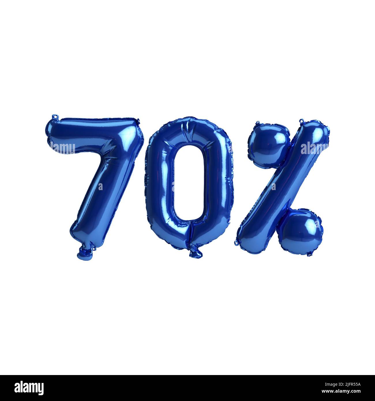 3d illustration of 70 percent blue balloons isolated on white ...
