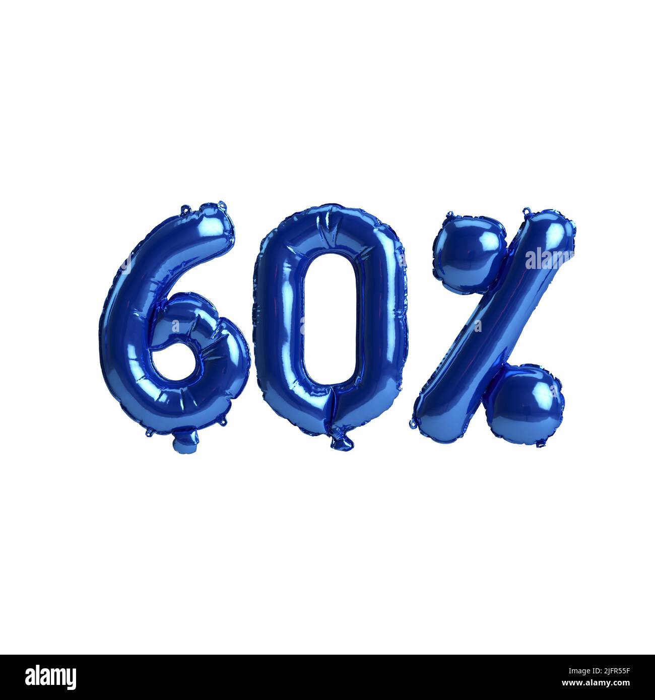 3d illustration of 60 percent blue balloons isolated on white ...