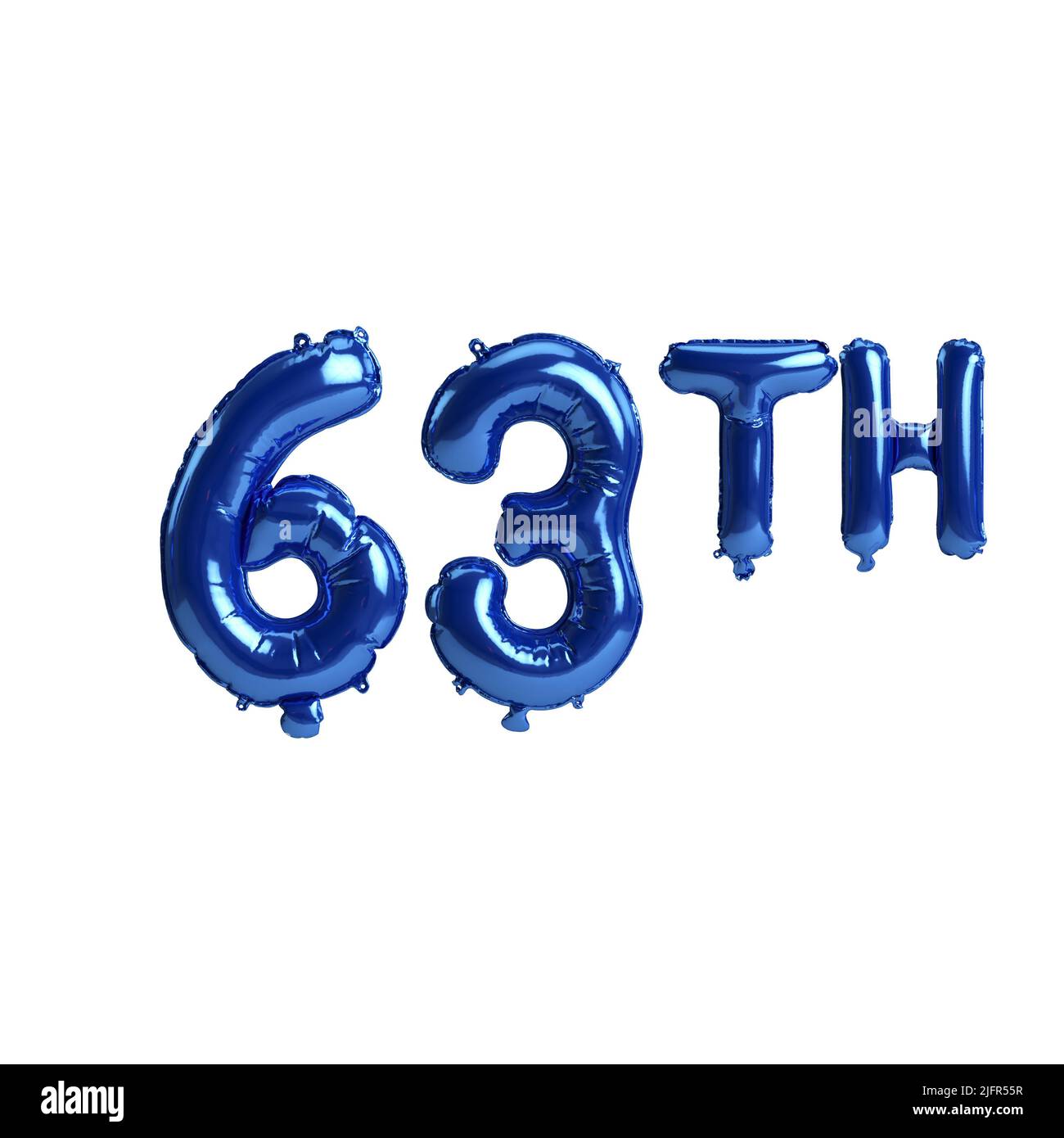3d illustration of 63th blue balloons isolated on white background ...