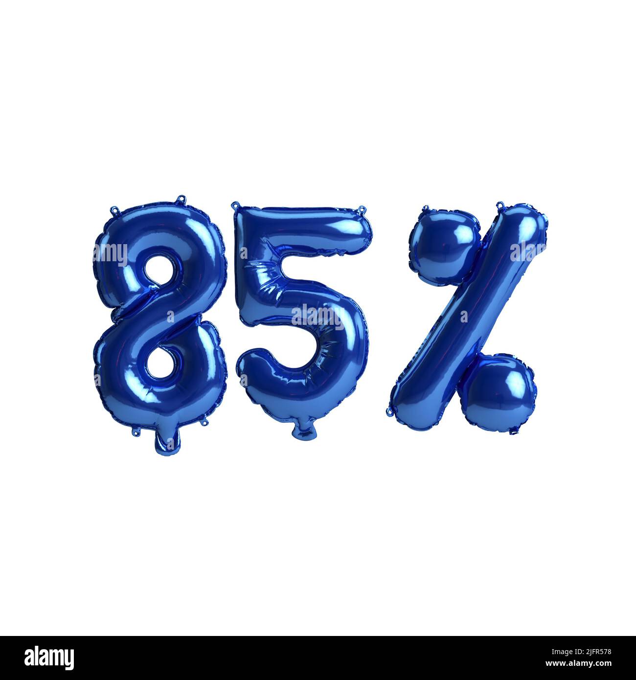 3d illustration of 85 percent blue balloons isolated on white ...