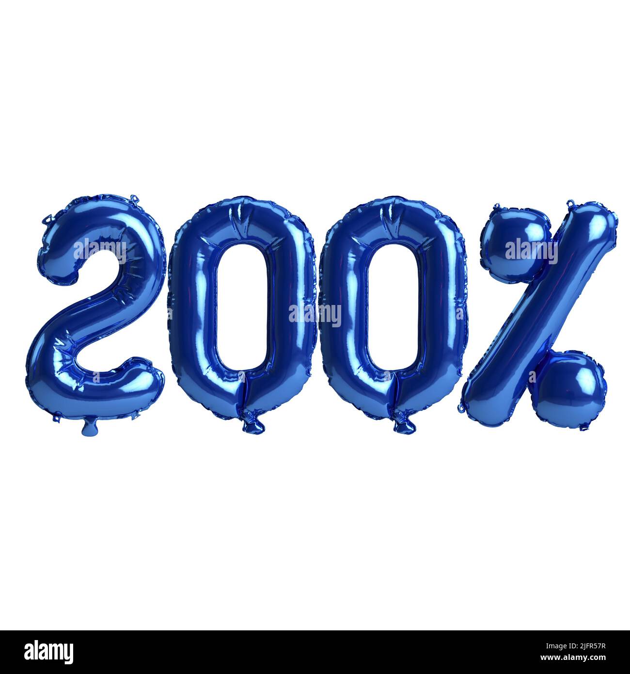 3d illustration of 200 percent blue balloons isolated on white ...