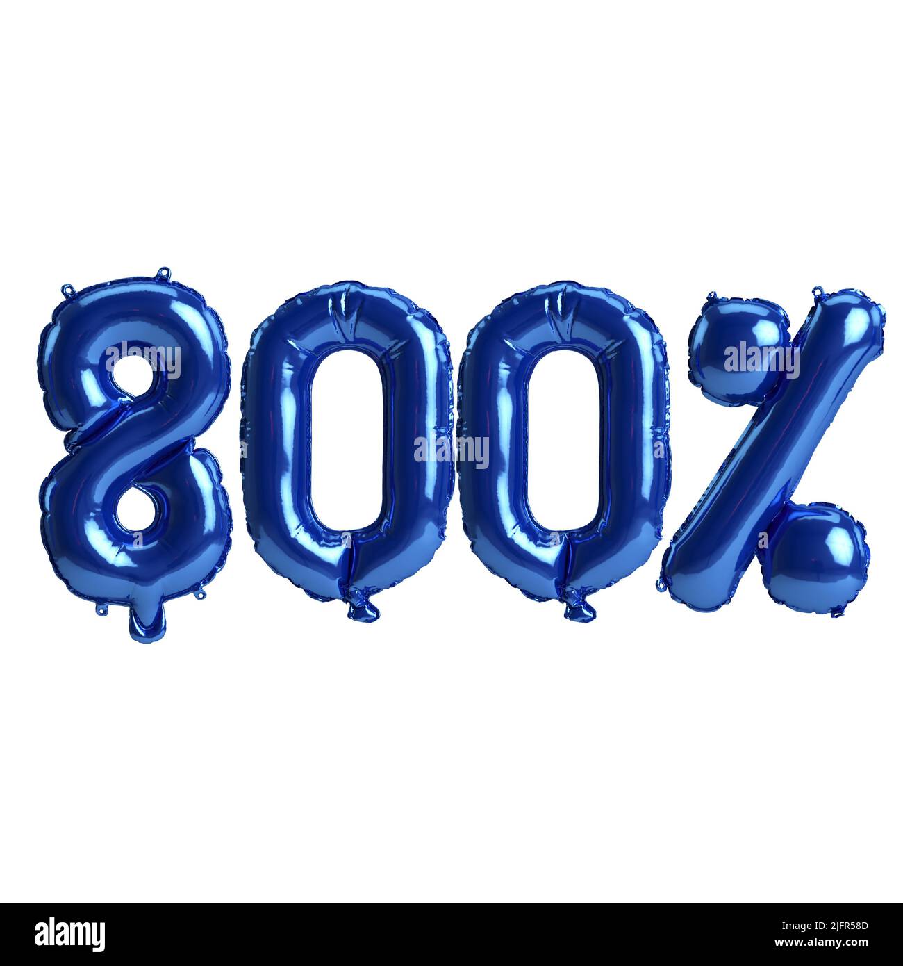 3d illustration of 800 percent blue balloons isolated on white ...