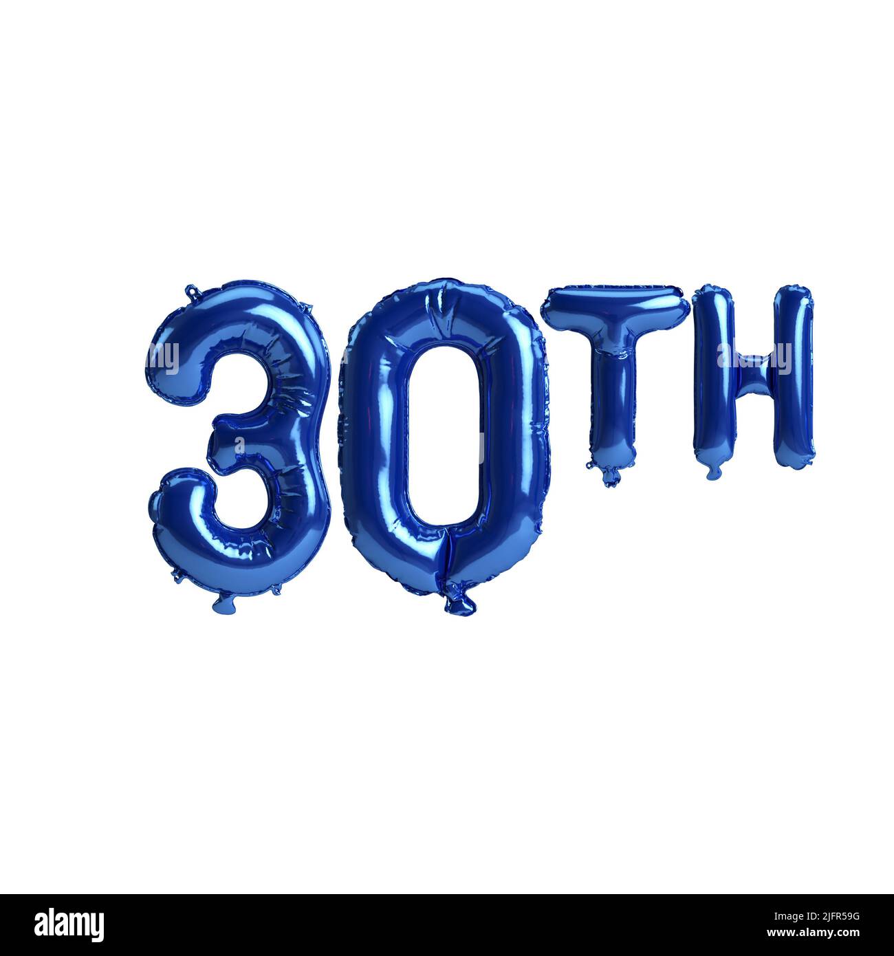 3d illustration of 30th blue balloons isolated on white background ...