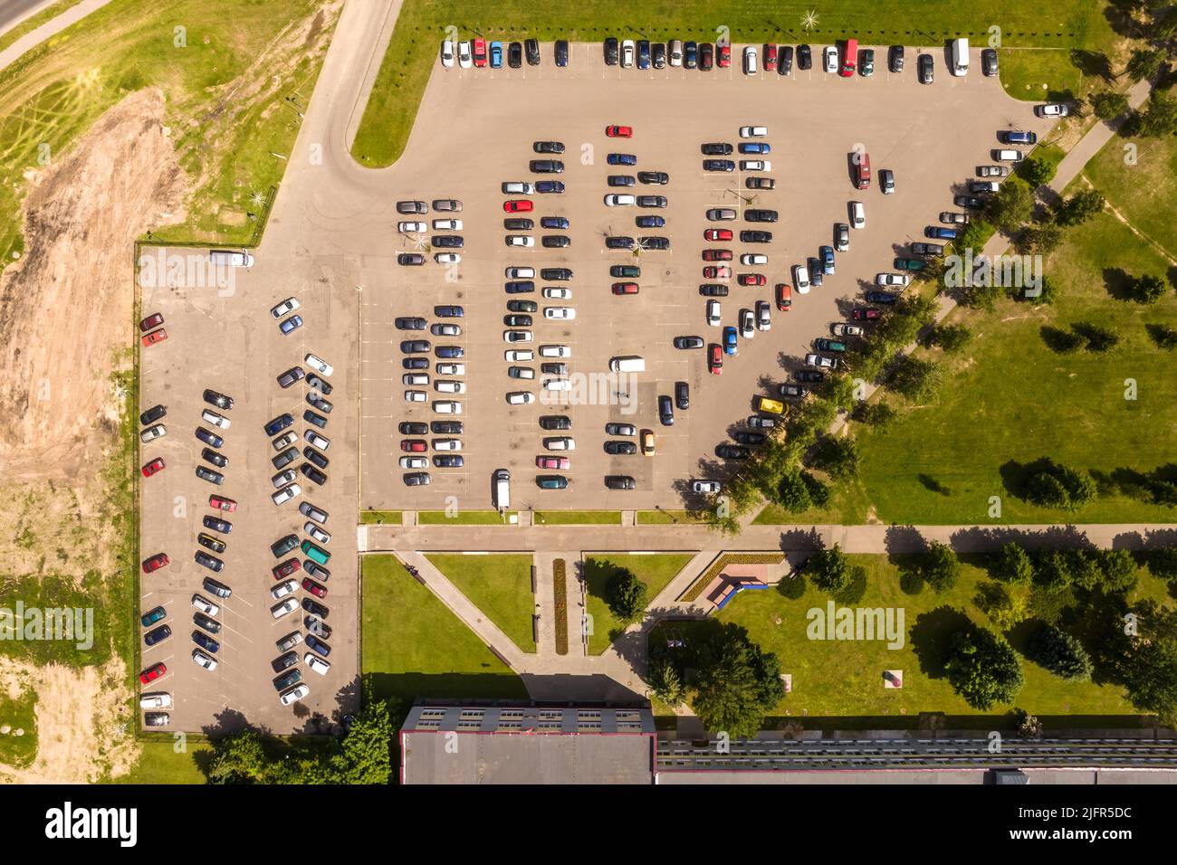 aerial view on large parking lot for cars Stock Photo - Alamy