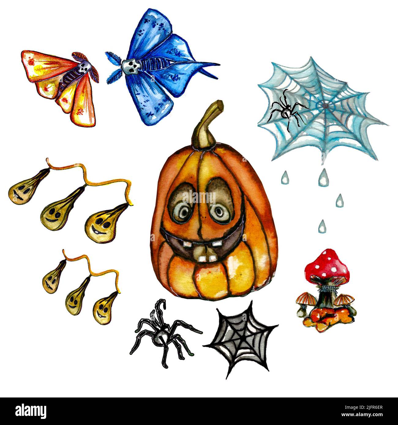 Watercolor cute halloween symbol single element set.Halloween ...