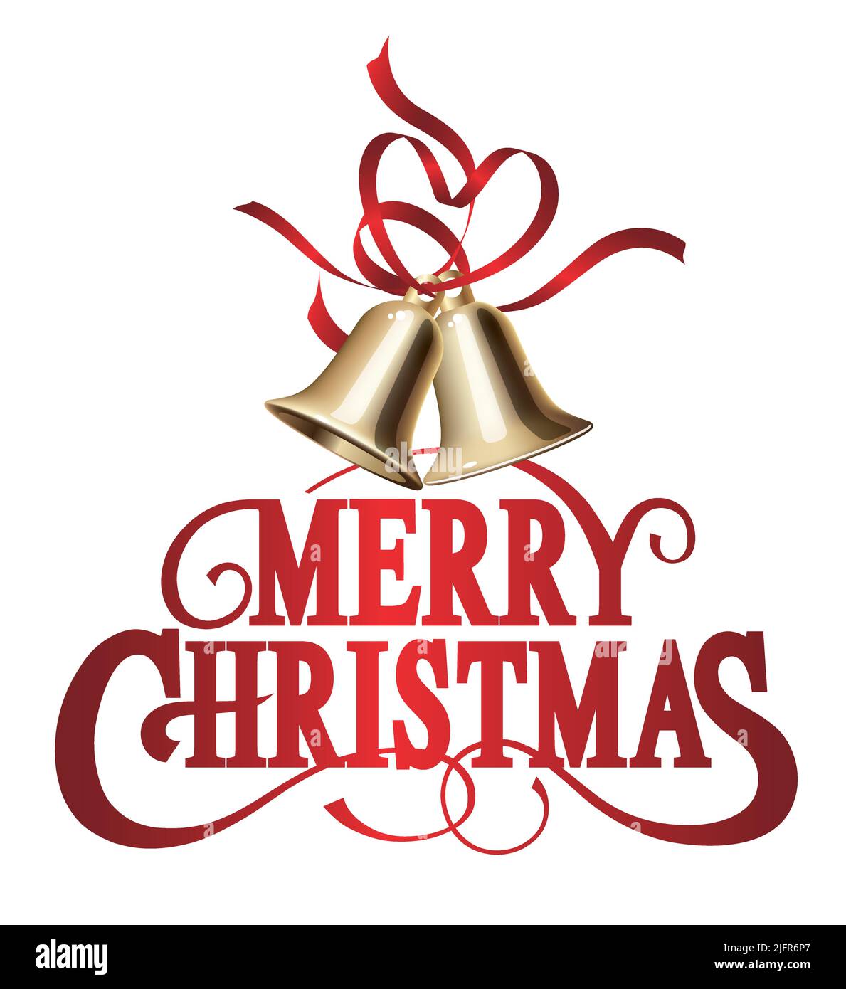 Merry Christmas Decorative Logo With Swash And Christmas Bells Isolated ...