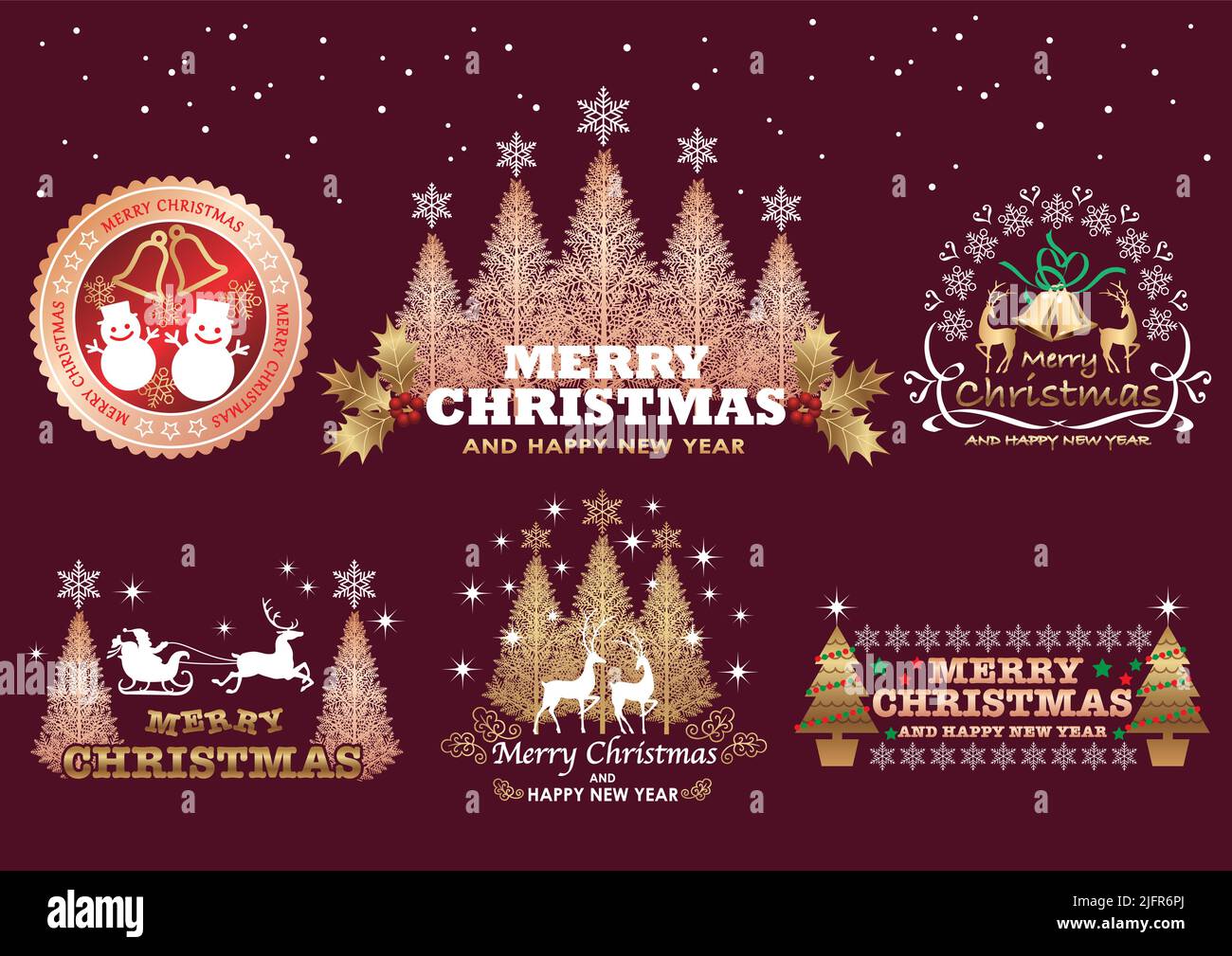 Set Of Christmas Vector Symbols, Emblems, And Labels Isolated On A Dark ...