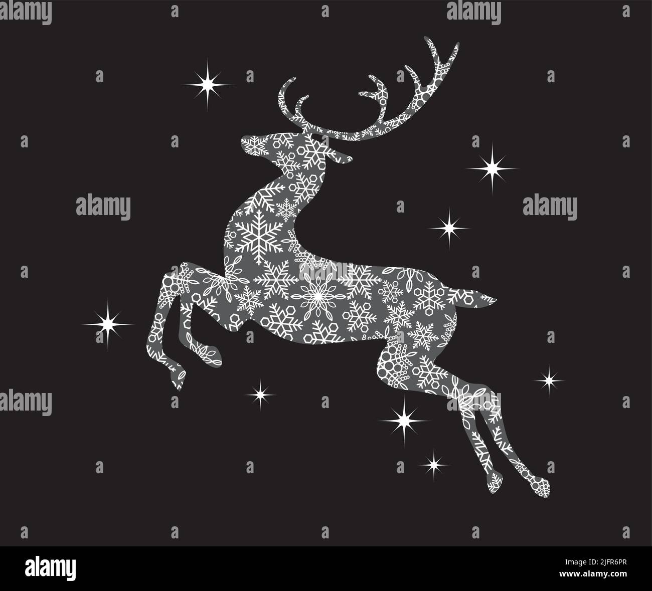 Reindeer Silhouette With Snowflake Pattern Isolated On A Black ...