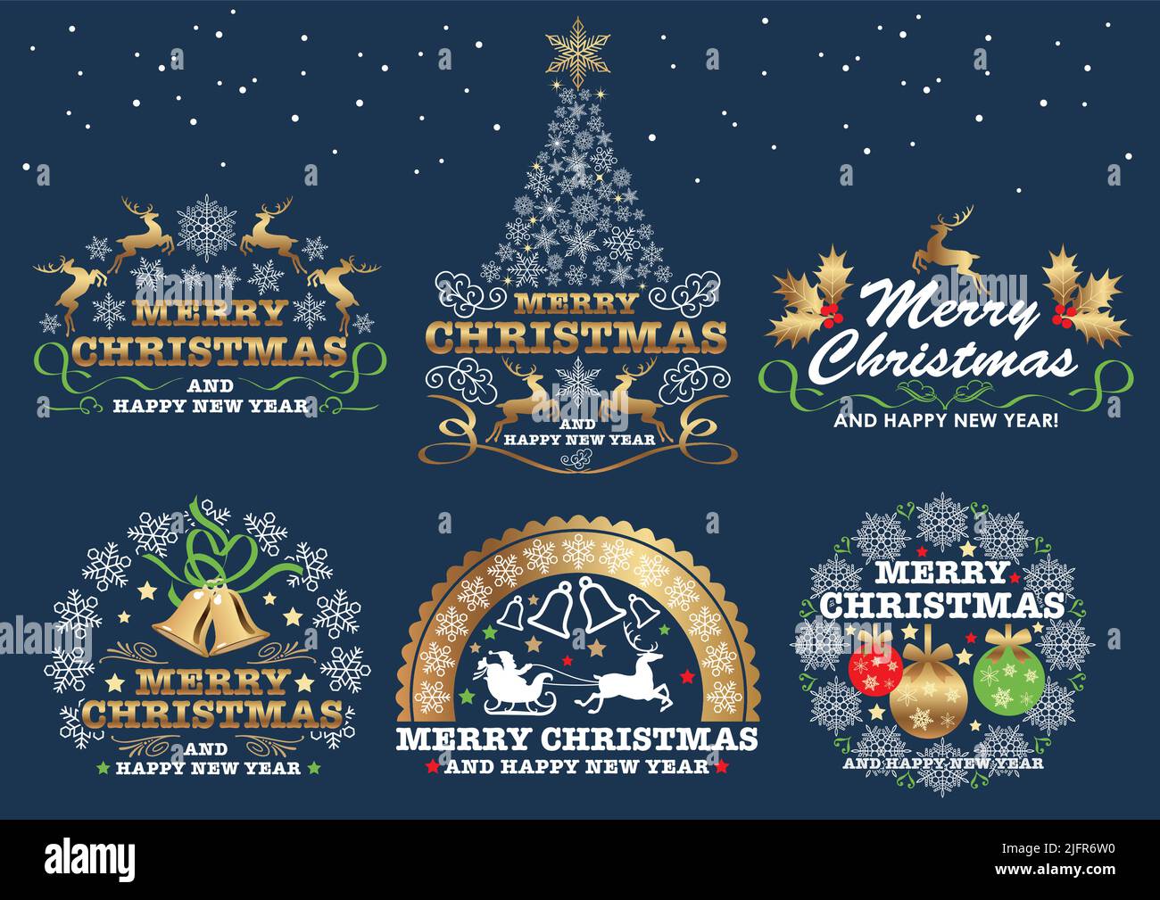 Set Of Christmas Vector Symbols, Emblems, And Labels Isolated On A Dark ...