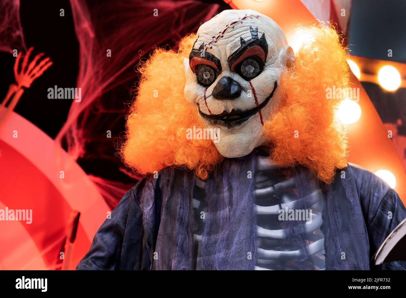 Portrait of bad bloody clown with orange hair. Horror Clown. Blood ...