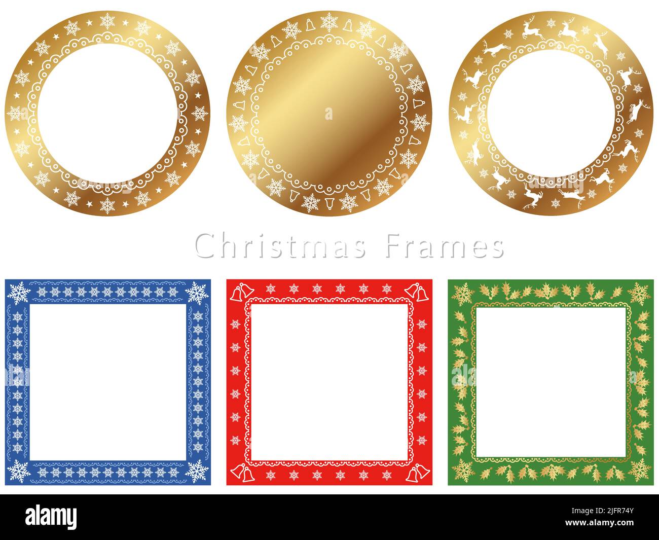 Round And Square Christmas Frames Set. Vector Illustration Isolated On ...