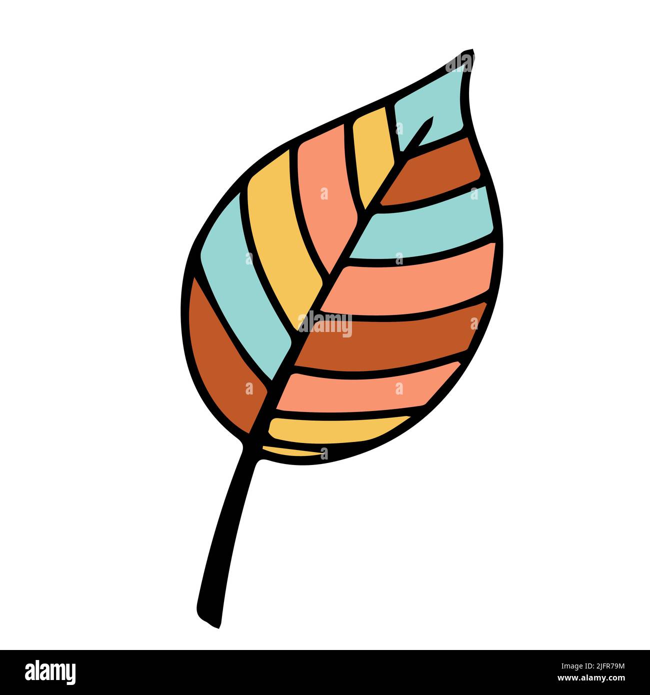 Multicolored autumn leaf. Hello, Autumn. Hand drawn in doodle style ...