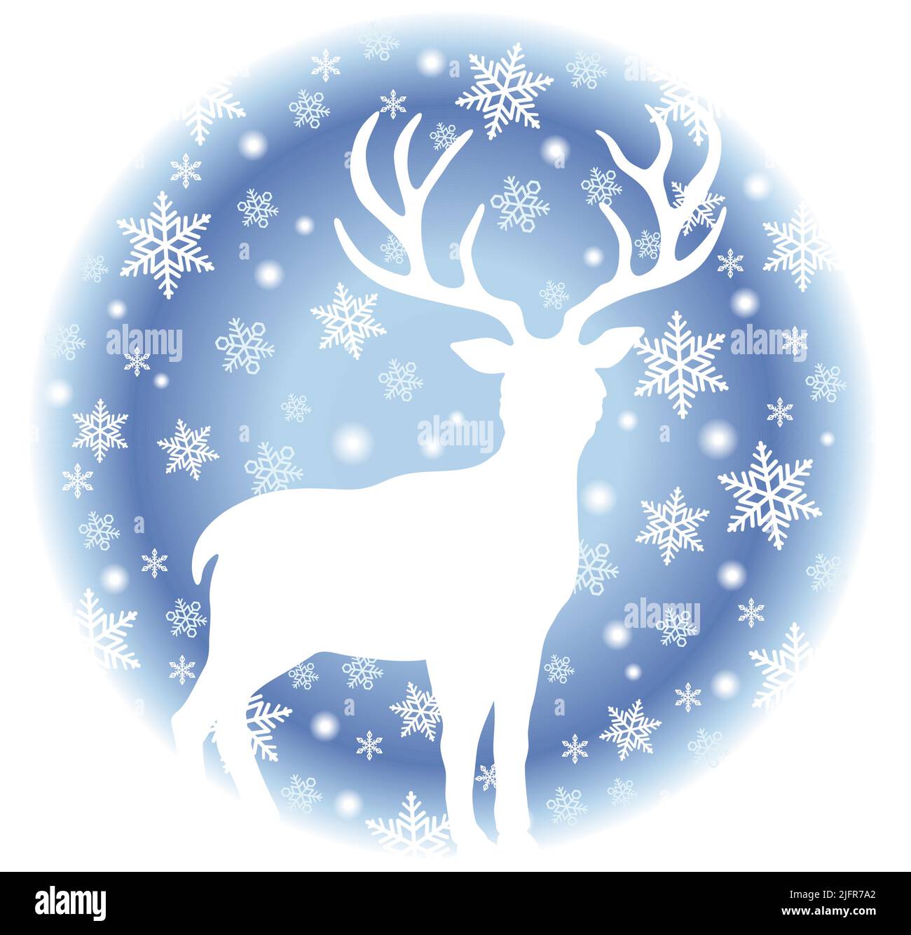 Vector Round Christmas Icon With A Reindeer And Snowflakes Isolated On ...