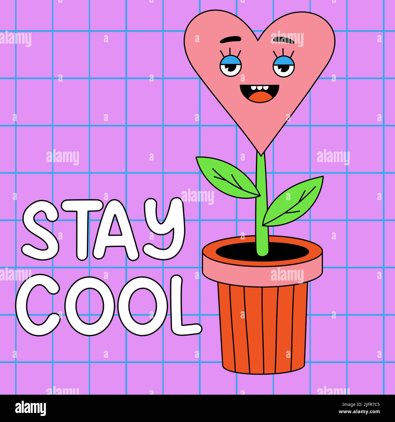 Funny cartoon character. Groovy element funky flowerpot plant heart ...