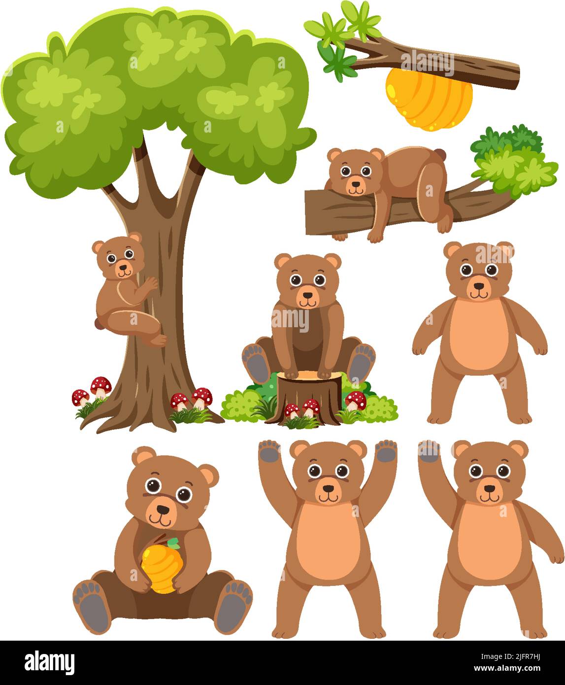 Wild animals set with nature elements illustration Stock Vector Image ...