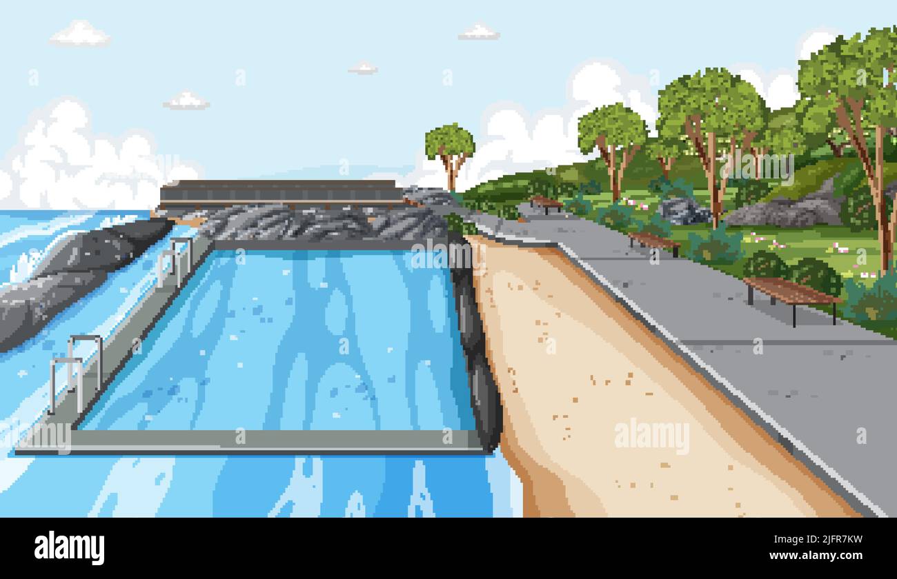 Sydney Bondi Beach Pool Background illustration Stock Vector Image ...