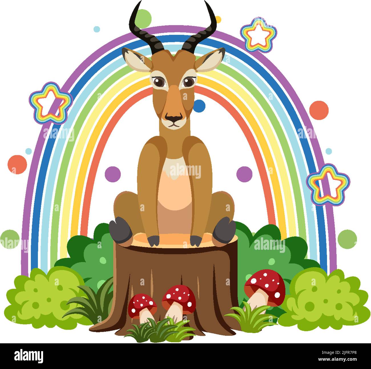 Cute impala on stump in flat cartoon style illustration Stock Vector ...