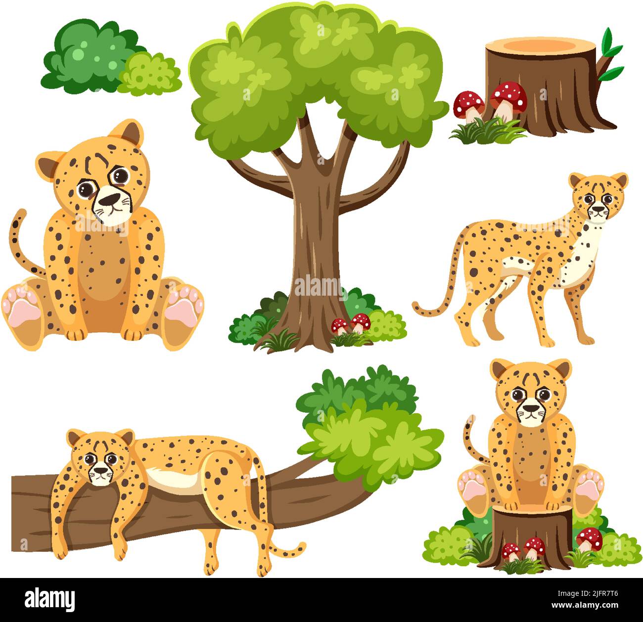 Wild animals set with nature elements illustration Stock Vector Image ...