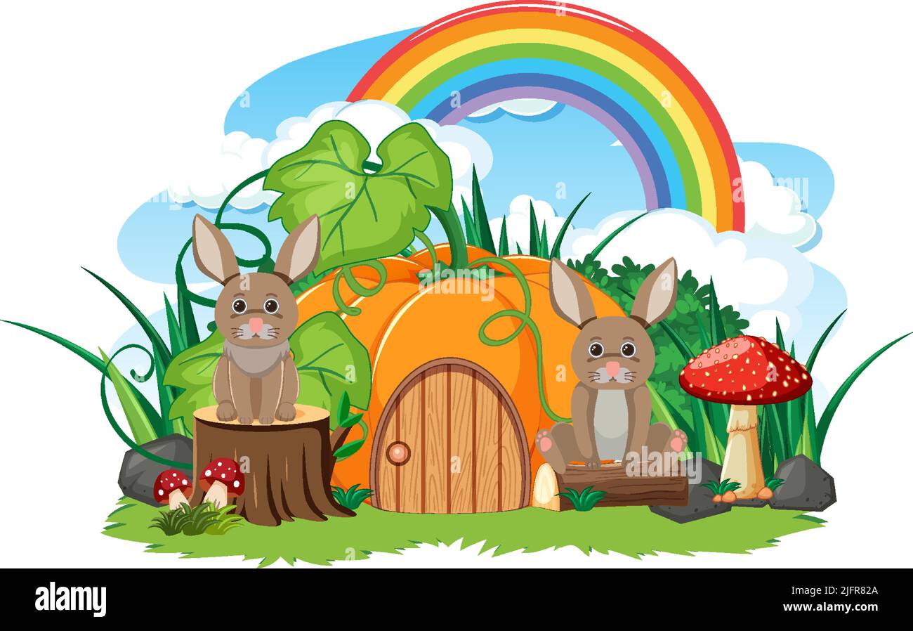Rabbit group with pumpkin house illustration Stock Vector Image & Art ...