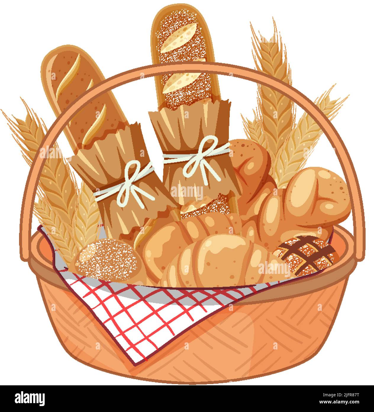 Breads in basket on white background illustration Stock Vector Image ...