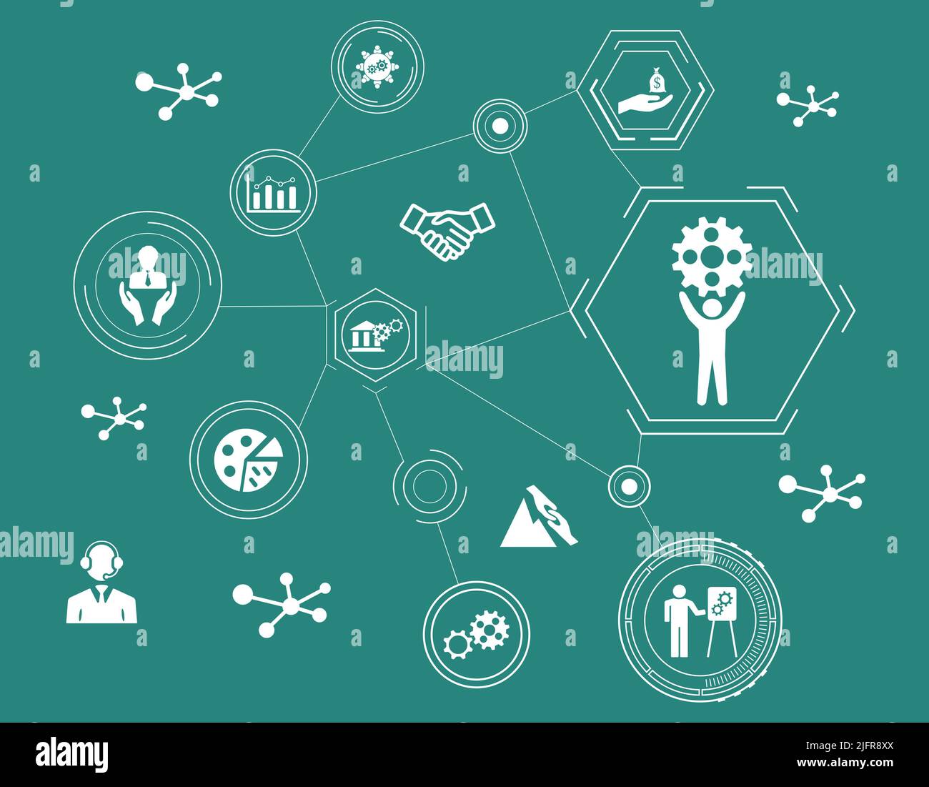 Concept of business support with connected icons Stock Photo - Alamy