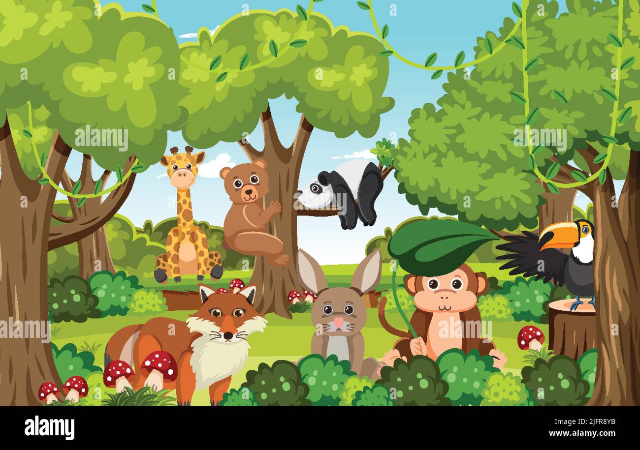 Cute wild animals in the forest illustration Stock Vector Image & Art ...