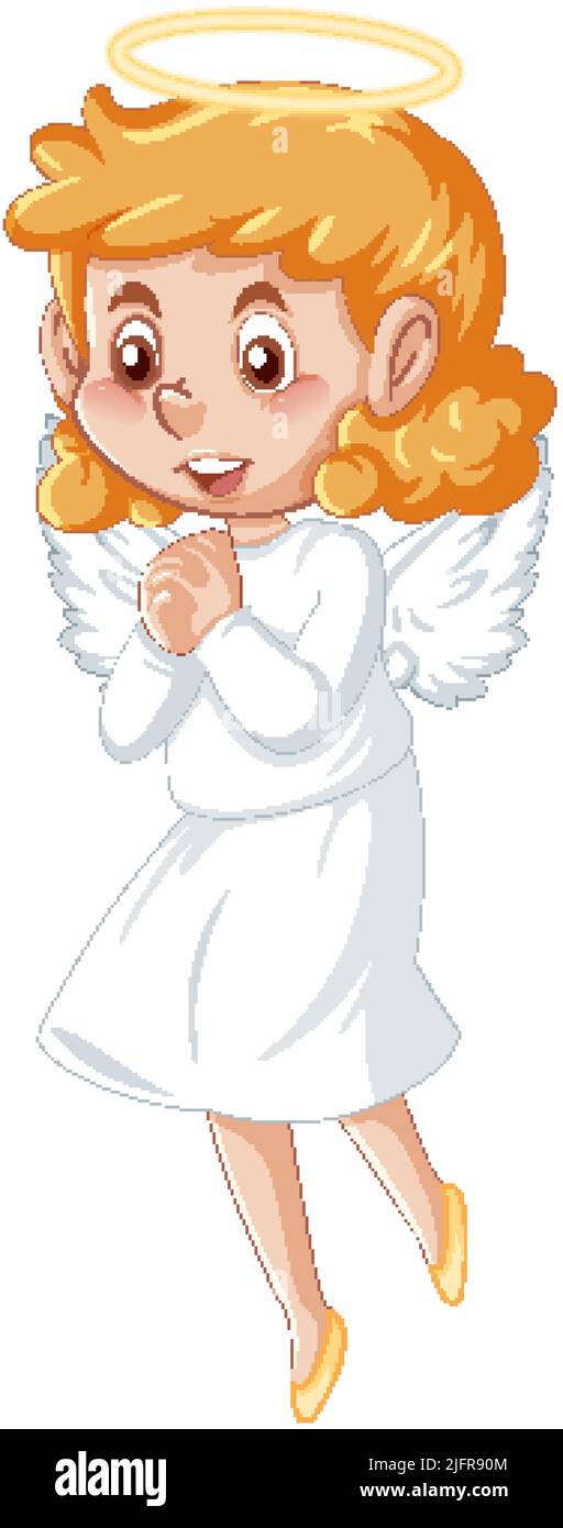 Cute angel cartoon character in white dress on white background ...