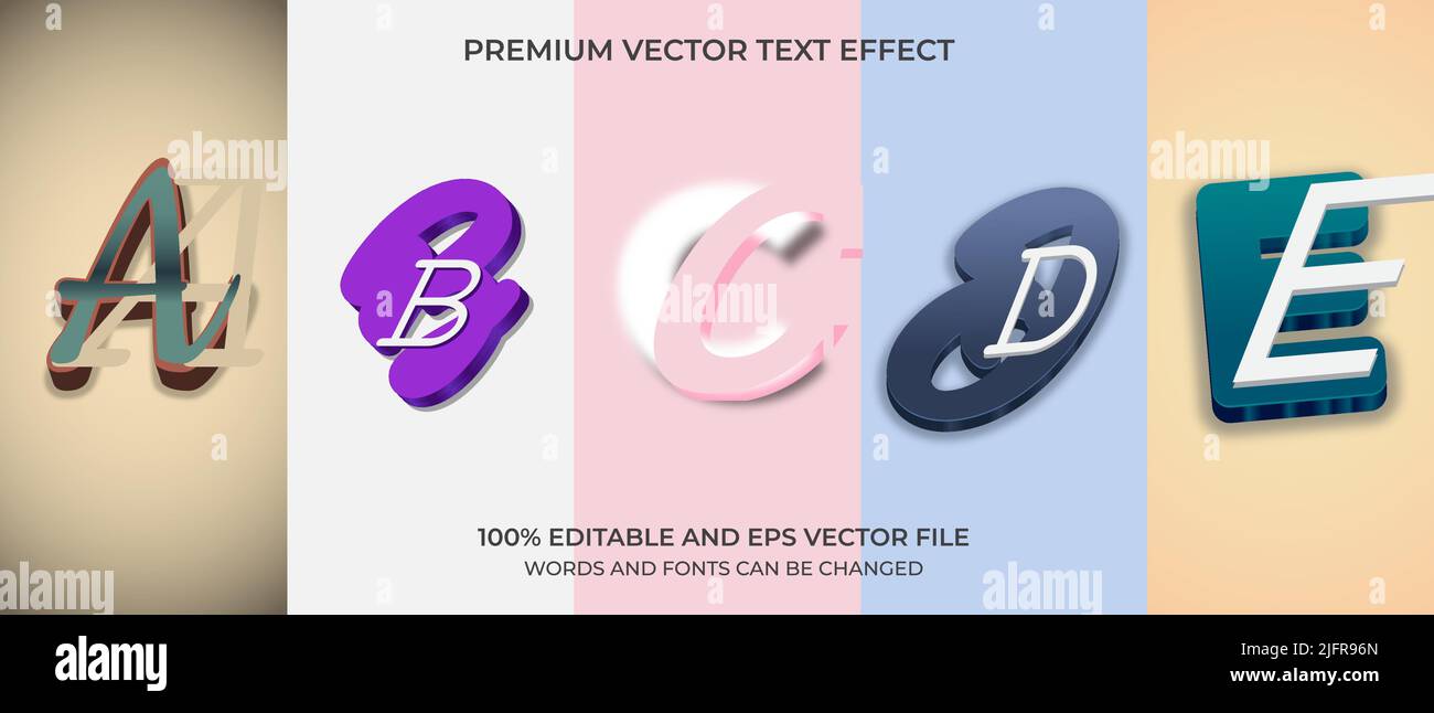 Bundle of editable text effect design vector. Set of editable text ...