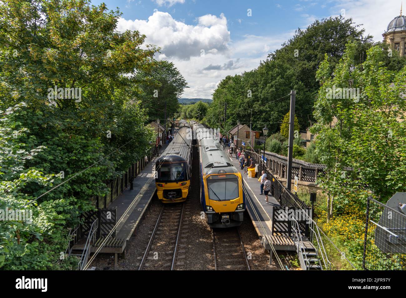Scenic view of Saltaire, Bradford, UK, train station from the road ...
