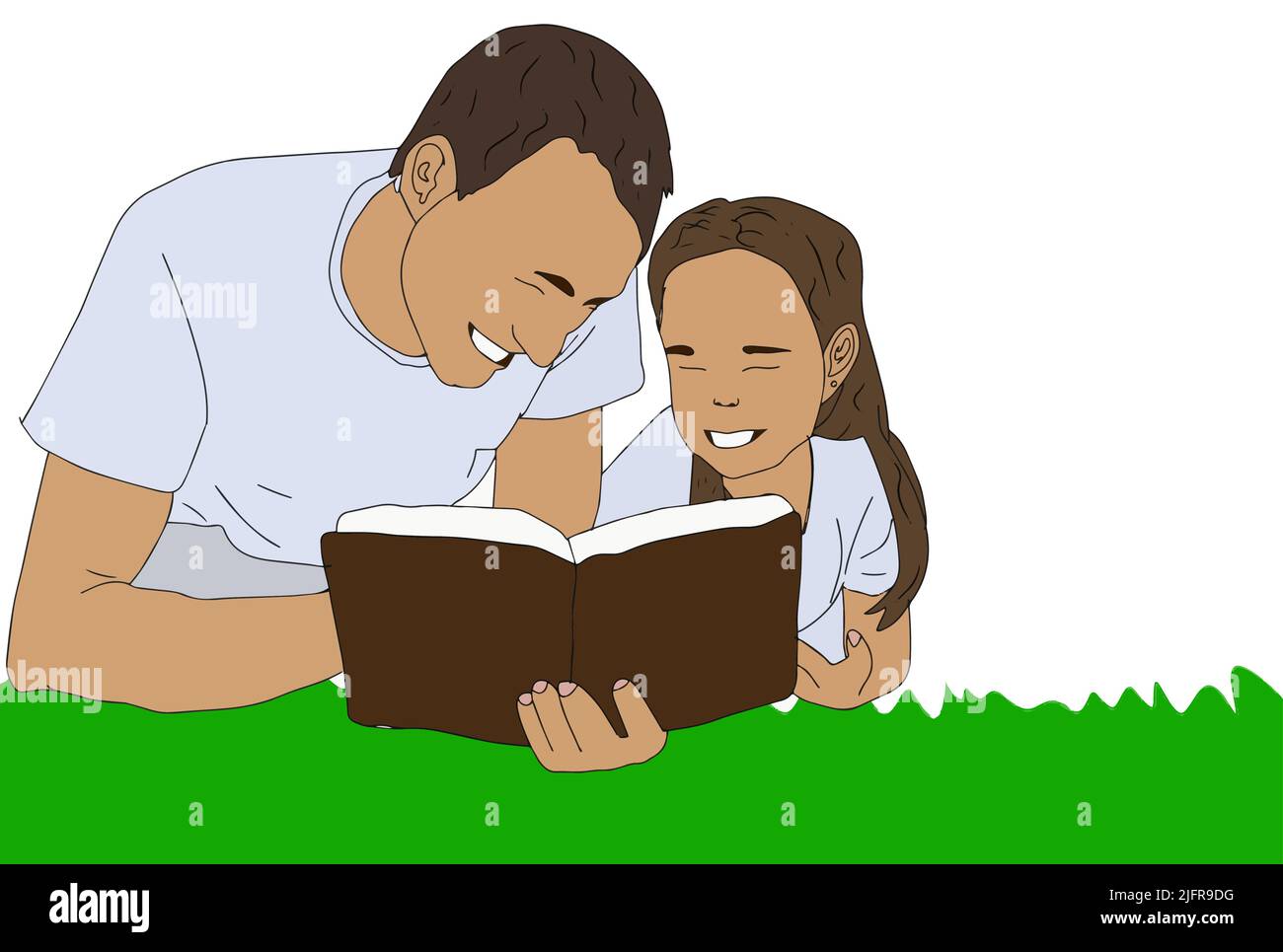 I love my big daddy. Vector illustration of daughter lying on ground ...