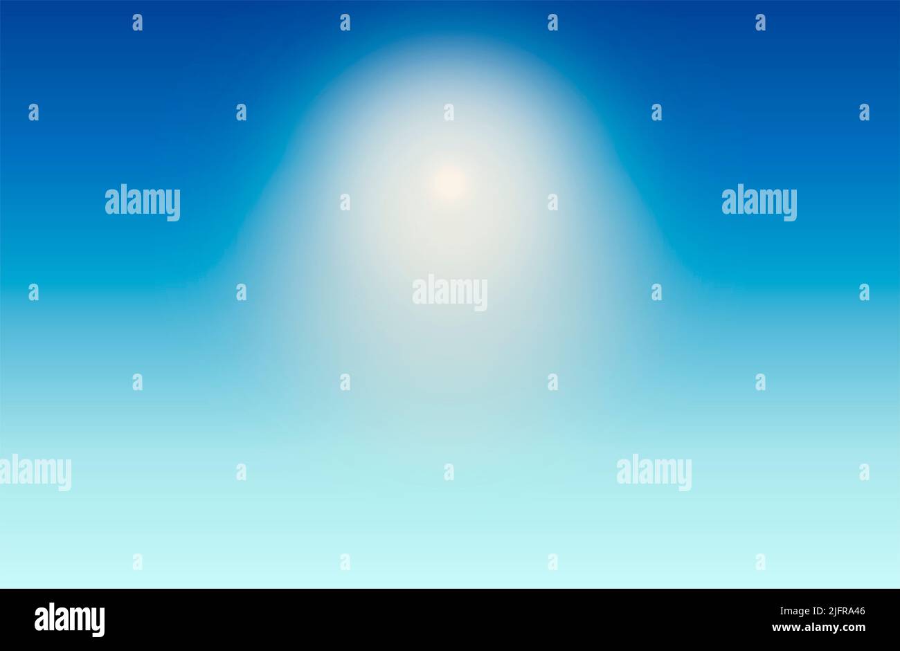 Clear blue Summer sky with bright sun in centre of image. Graduated ...