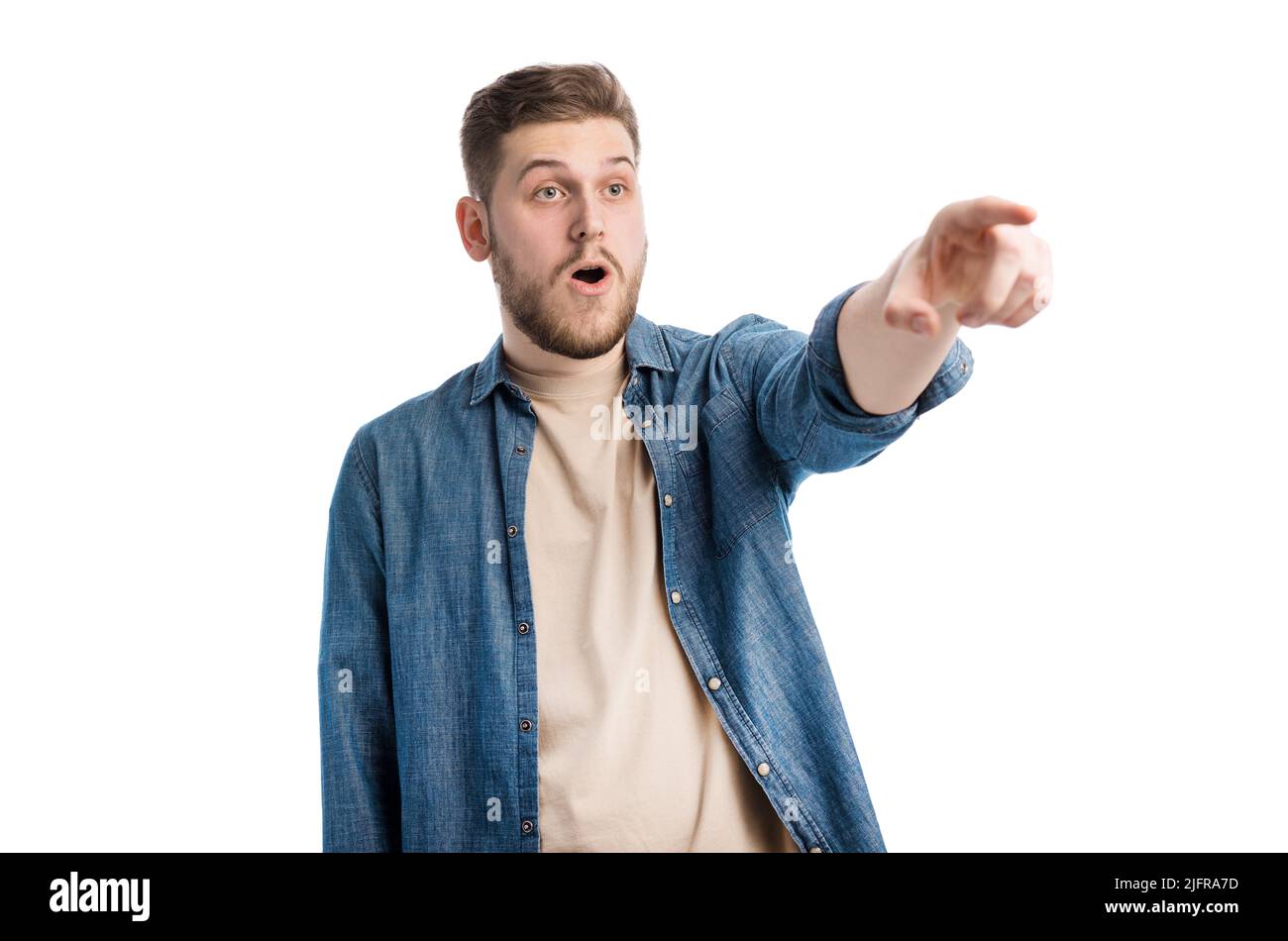 Shocked man pointing with finger Stock Photo - Alamy