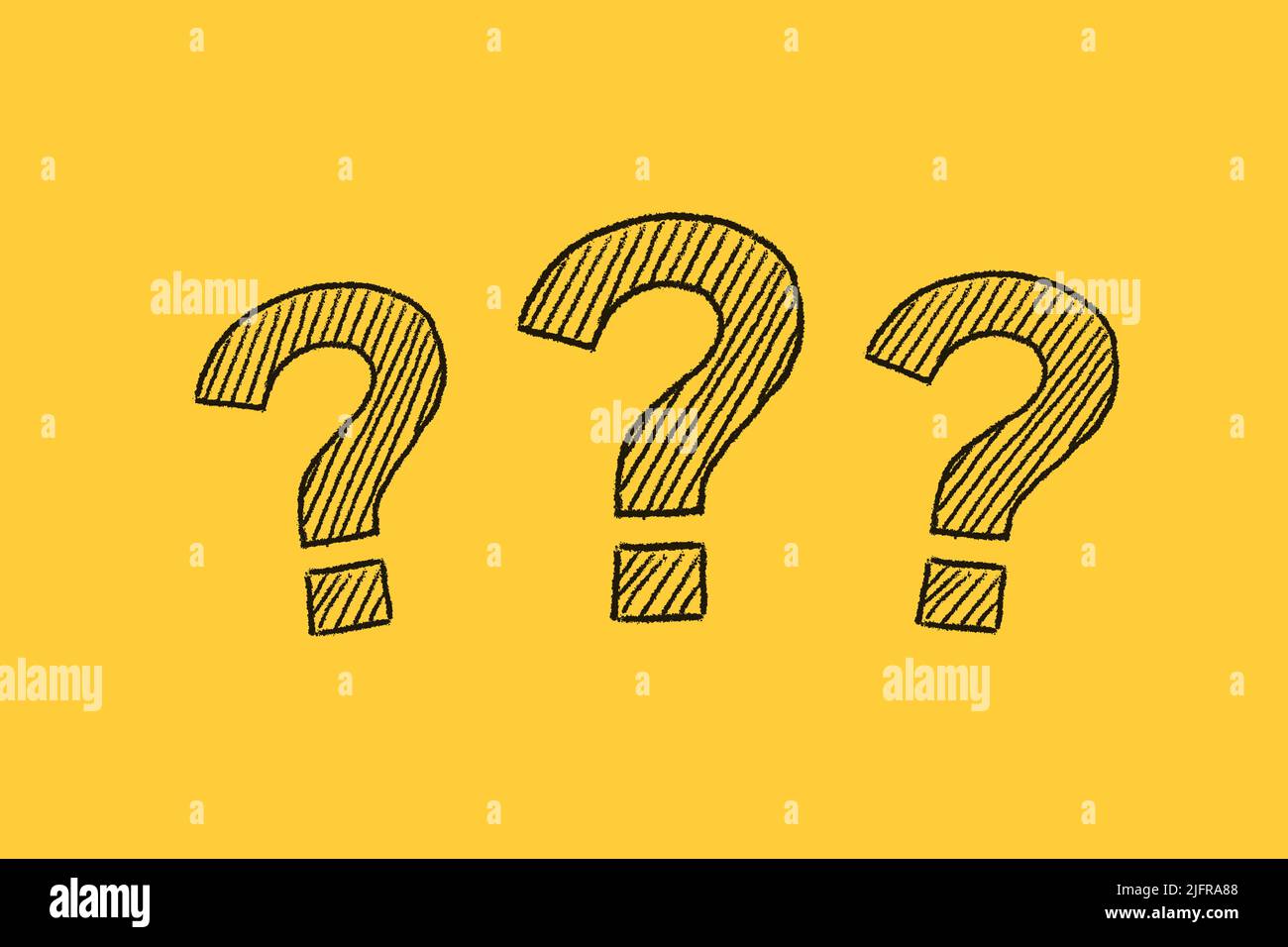 Three question marks drawn on yellow background. FAQ Stock Photo - Alamy
