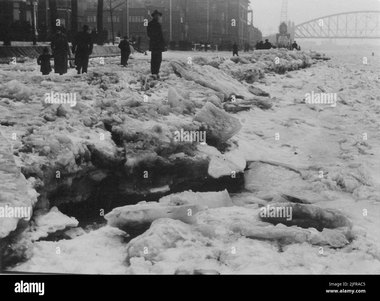 The ice cream/cross -ice on the river Waal, in the background the ...