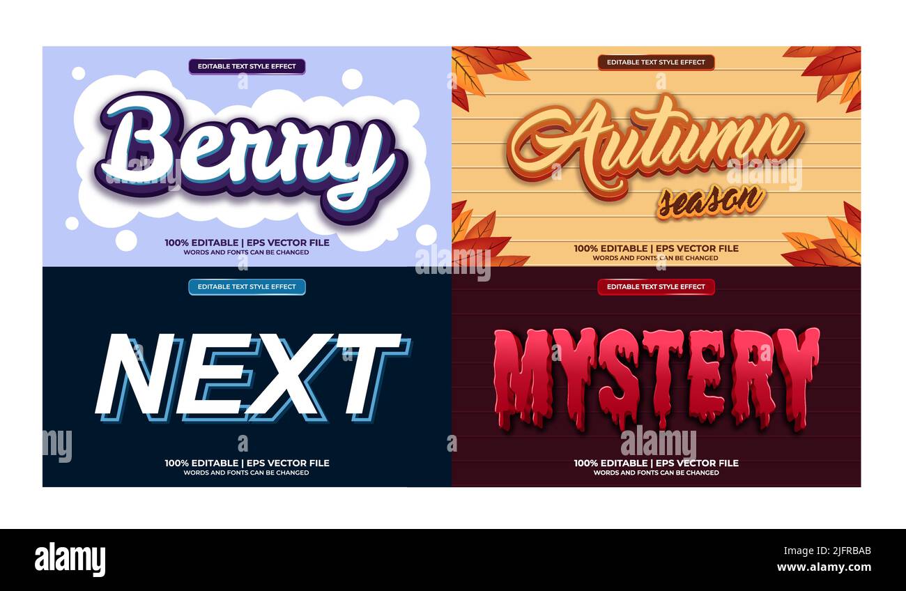 Bundle of editable text effect design vector. Set of editable text effect design. Modern ...