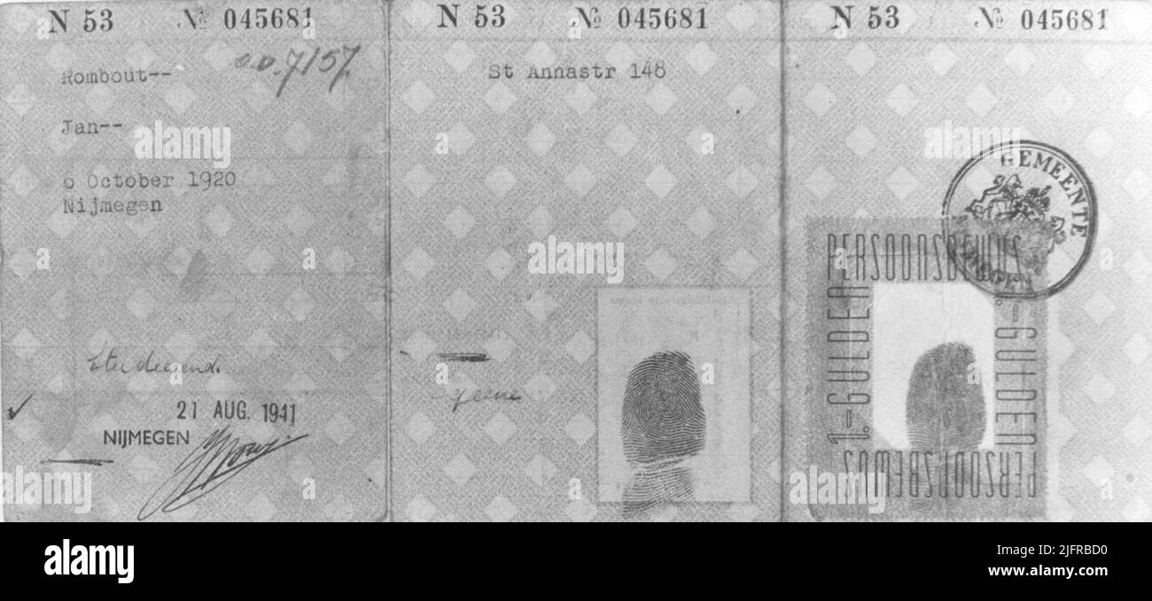 Personal certificate of draftsman Jan Rombouts (6-10-1920-23-4-1987 ...